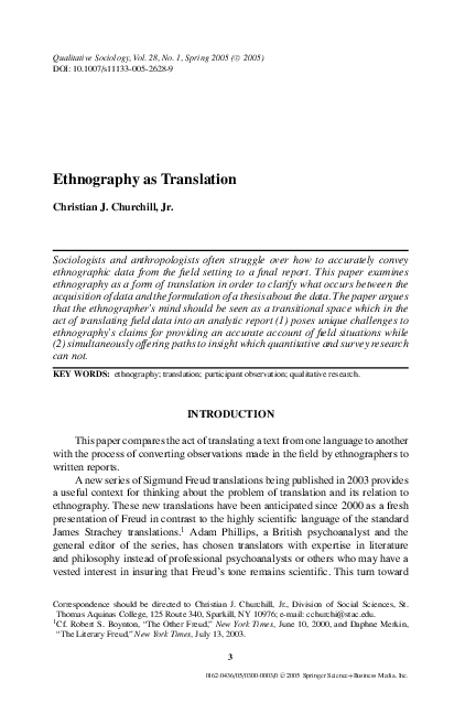 (PDF) Ethnography as Translation