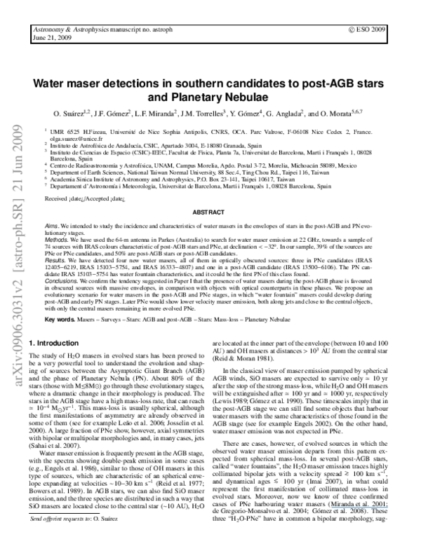 (PDF) Water maser detections in southern candidate post-AGB stars and ...