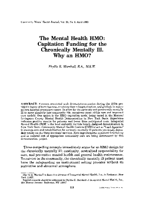 (PDF) The mental health HMO: Capitation funding for the chronically ...