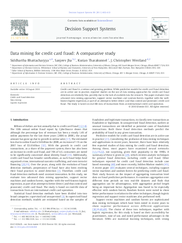 (PDF) Data mining for credit card fraud: A comparative study