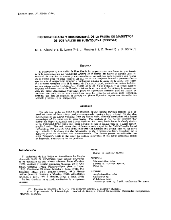 (PDF) Bioestratigrafía y biogeografía de la fauna de Mamíferos de Los Valles de Fuentidueña ...