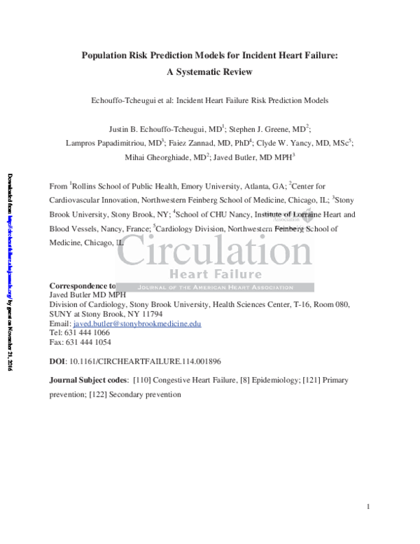 (PDF) Population Risk Prediction Models for Incident Heart Failure: A ...
