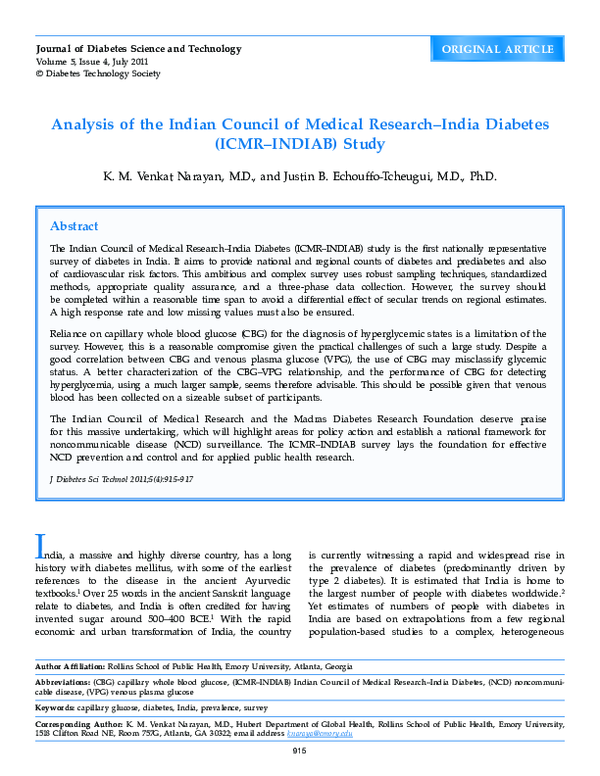 (PDF) Analysis of the Indian Council of Medical Research-India Diabetes ...