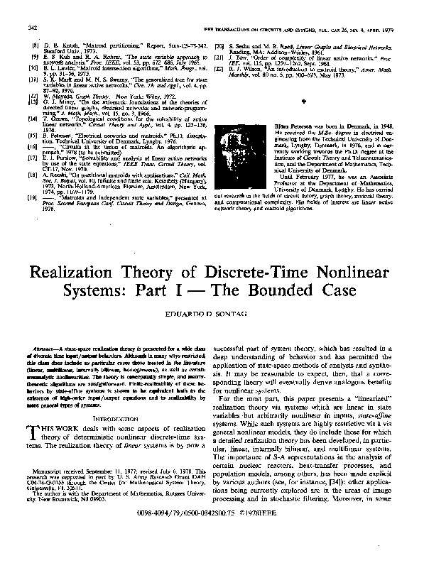 Pdf Realization Theory Of Discrete Time Nonlinear Systems Part I