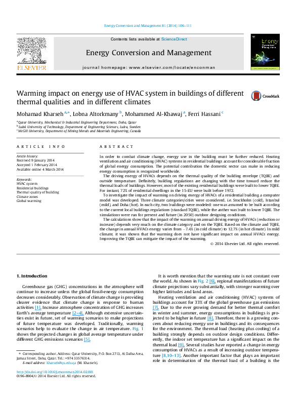 (PDF) Warming impact on energy use of HVAC system in buildings of ...