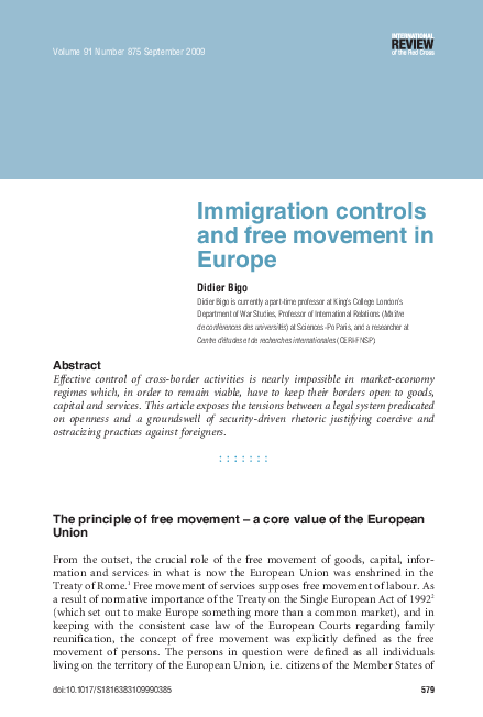 (PDF) Immigration controls and free movement in Europe