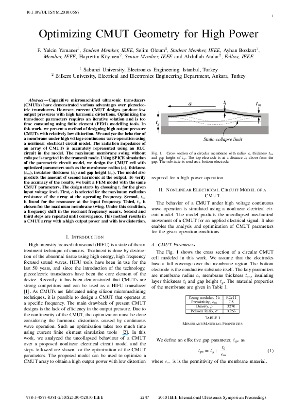 (PDF) Optimizing CMUT geometry for high power