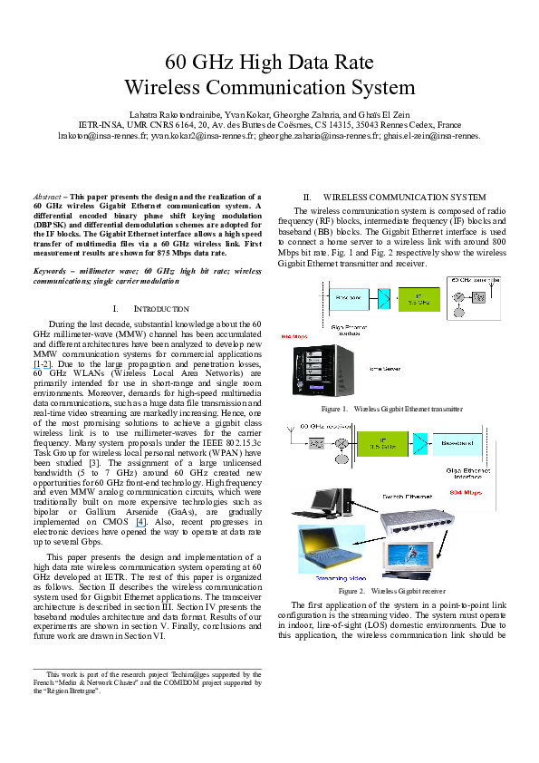 Pdf 60 Ghz High Data Rate Wireless Communication System