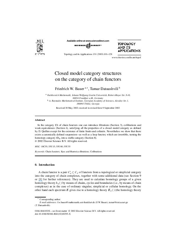 (PDF) Closed model category structures on the category of chain functors