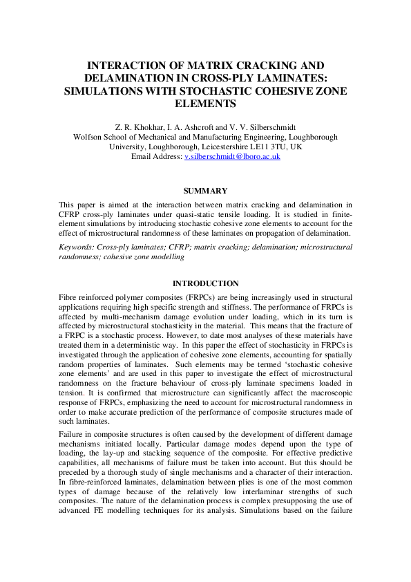 Pdf Interaction Of Matrix Cracking And Delamination In Cross Ply Laminates Simulations With