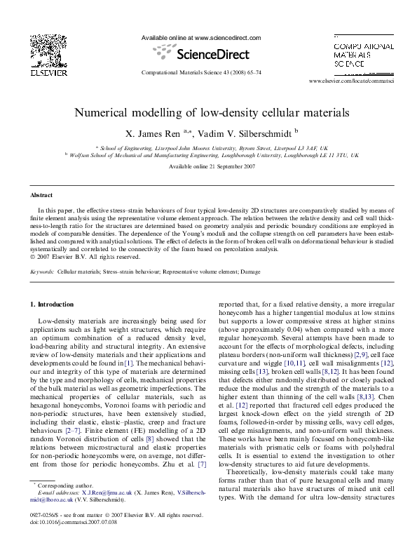 Pdf Numerical Modelling Of Low Density Cellular Materials 5294