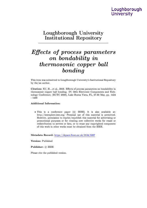 (PDF) Effects of process parameters on bondability in thermosonic ...