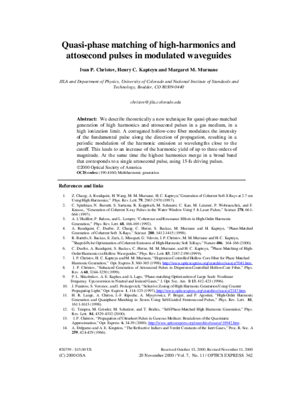 (PDF) Quasi-phase matching of high-harmonics and attosecond pulses in modulated waveguides