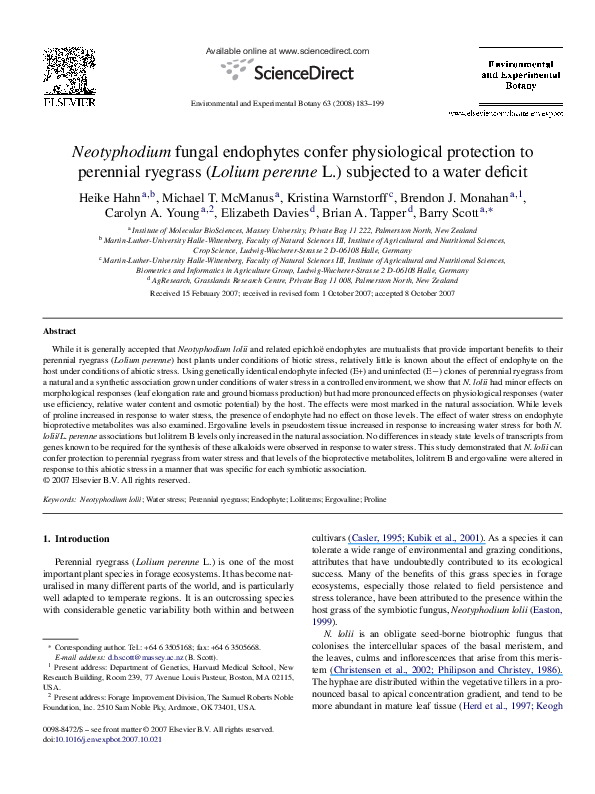 (PDF) Neotyphodium fungal endophytes confer physiological protection to ...