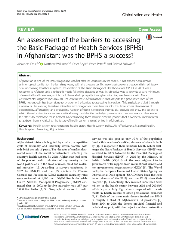 (PDF) An assessment of the barriers to accessing the Basic Package of ...