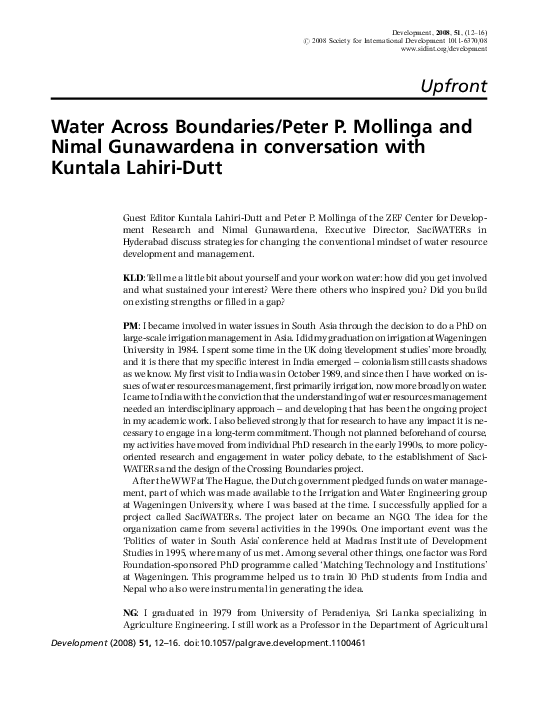 (PDF) Interview: Water Across Boundaries/Peter P. Mollinga and Nimal ...