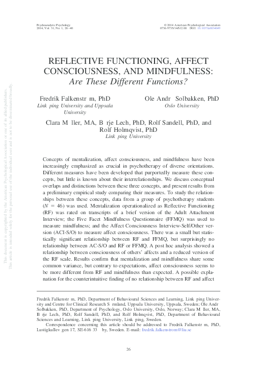 (PDF) Reflective Functioning, Affect Consciousness, and Mindfulness ...