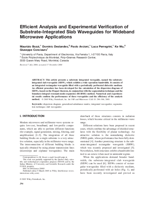 Pdf Efficient Analysis And Experimental Verification Of Substrate