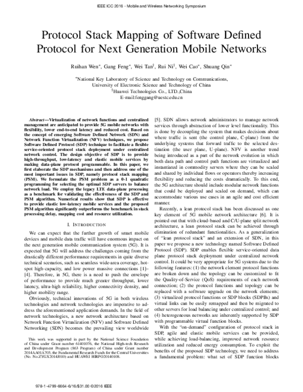 (PDF) Protocol Stack Mapping of Software Defined Protocol for Next Generation Mobile Networks