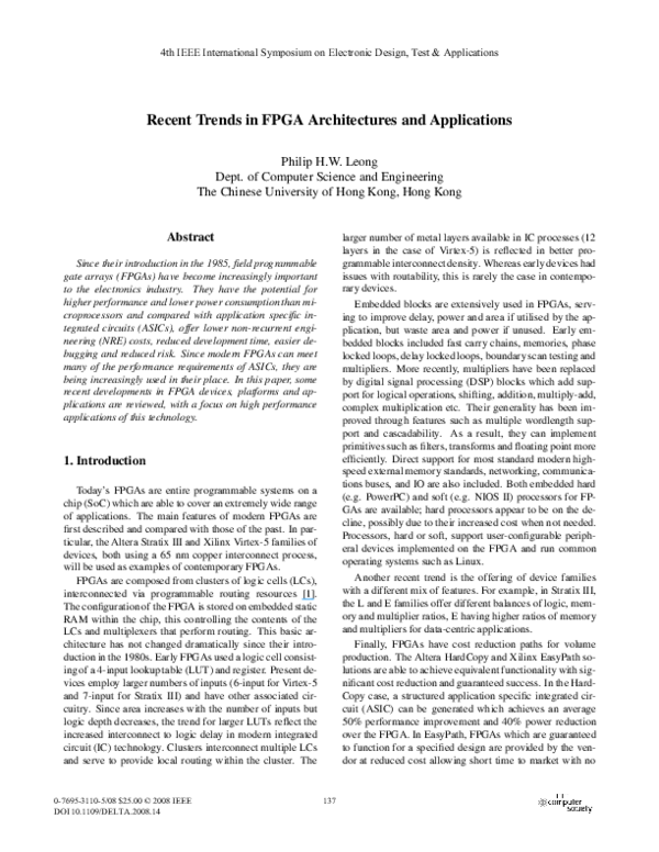 Pdf Recent Trends In Fpga Architectures And Applications