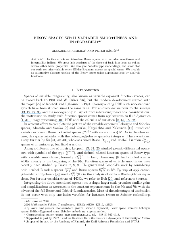 (PDF) Besov spaces with variable smoothness and integrability