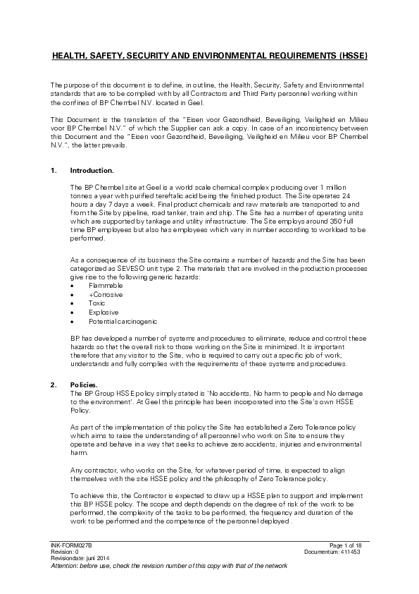 (PDF) HEALTH, SAFETY, SECURITY AND ENVIRONMENTAL REQUIREMENTS (HSSE