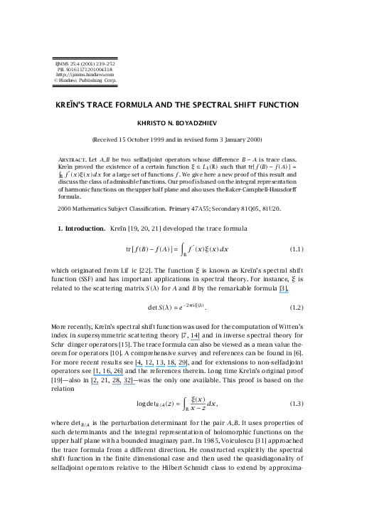 (PDF) The ? operator and its relation to Krein's spectral shift function | Konstantin Makarov ...