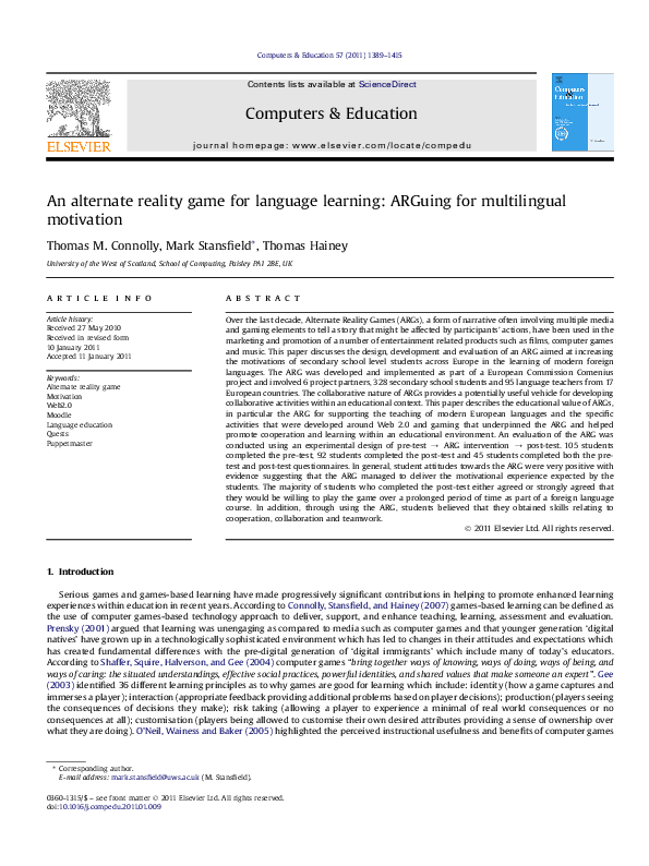 (PDF) An alternate reality game for language learning: ARGuing for ...