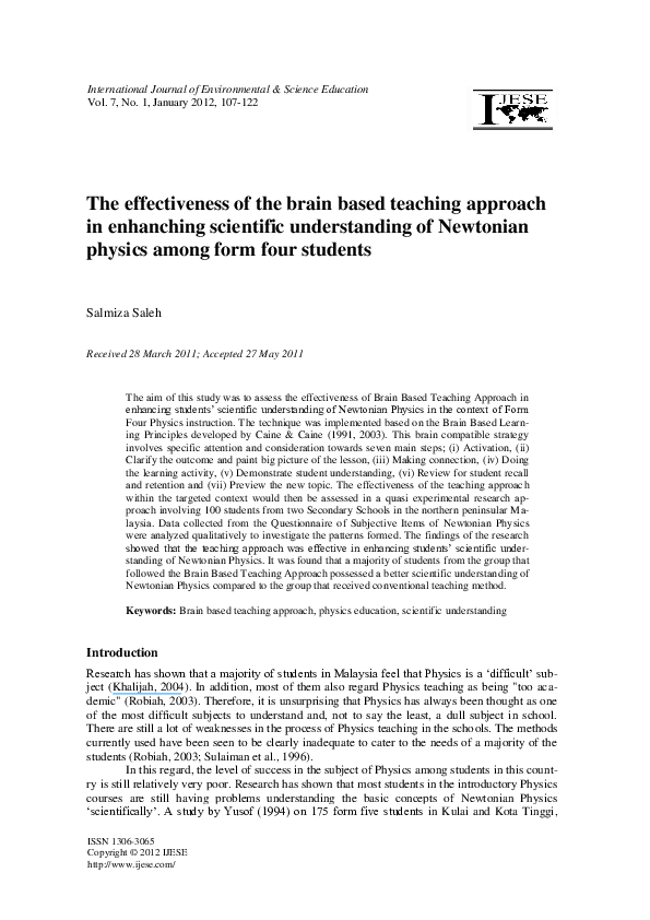 (PDF) The effectiveness of Brain-Based Teaching Approach in dealing with the problems of ...