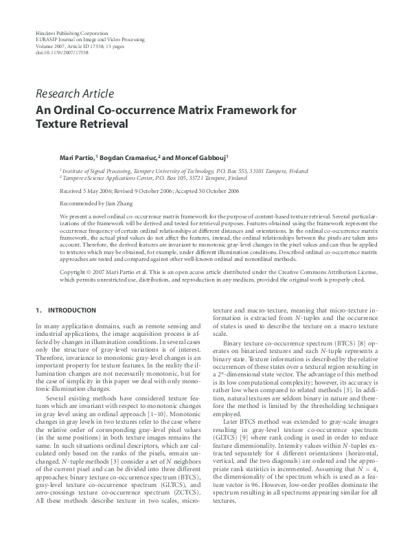 Pdf An Ordinal Co Occurrence Matrix Framework For Texture Retrieval