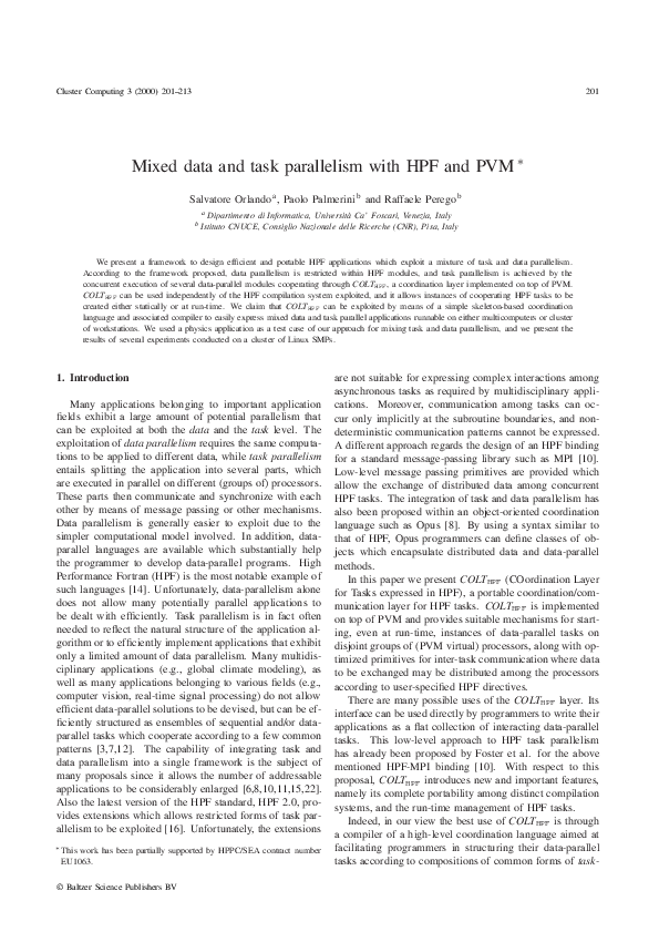 Mixed Data And Task Parallelism With Hpf And Pvm