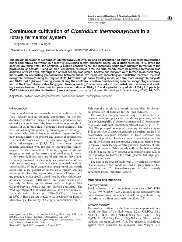 (PDF) Continuous cultivation of Clostridium thermobutyricum in a rotary ...