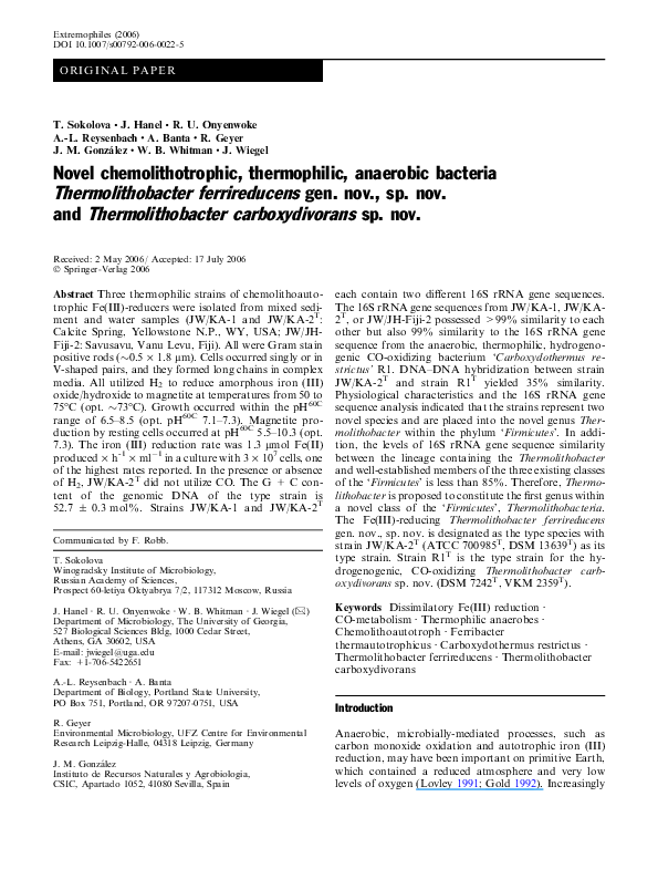 (PDF) Novel chemolithotrophic, thermophilic, anaerobic bacteria ...
