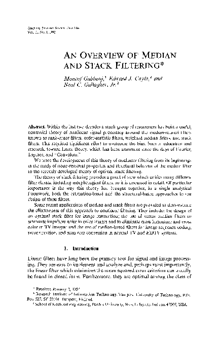 Pdf Advances In Median And Stack Filtering Theory