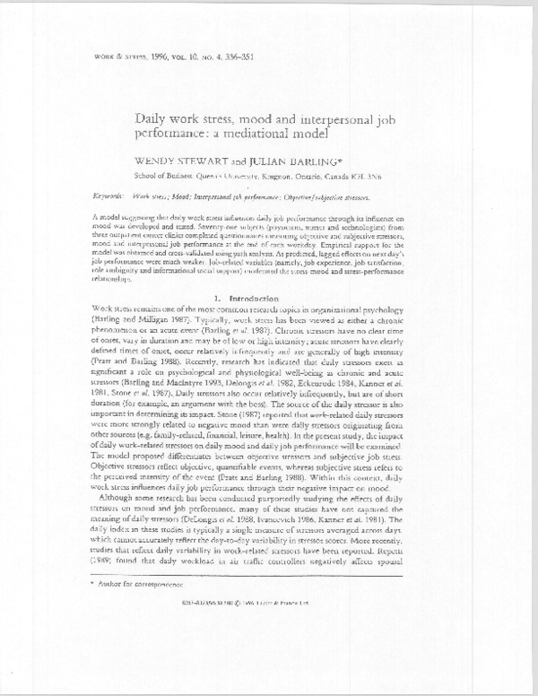 (PDF) Daily work stress, mood and interpersonal job performance: A ...