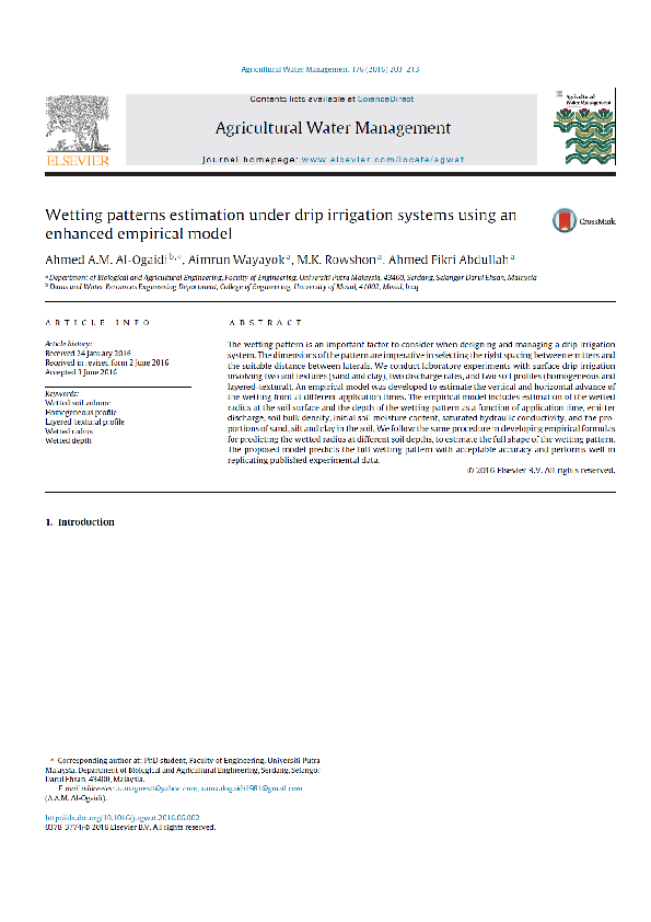 (PDF) Wetting patterns estimation under drip irrigation systems using anenhanced empirical model ...