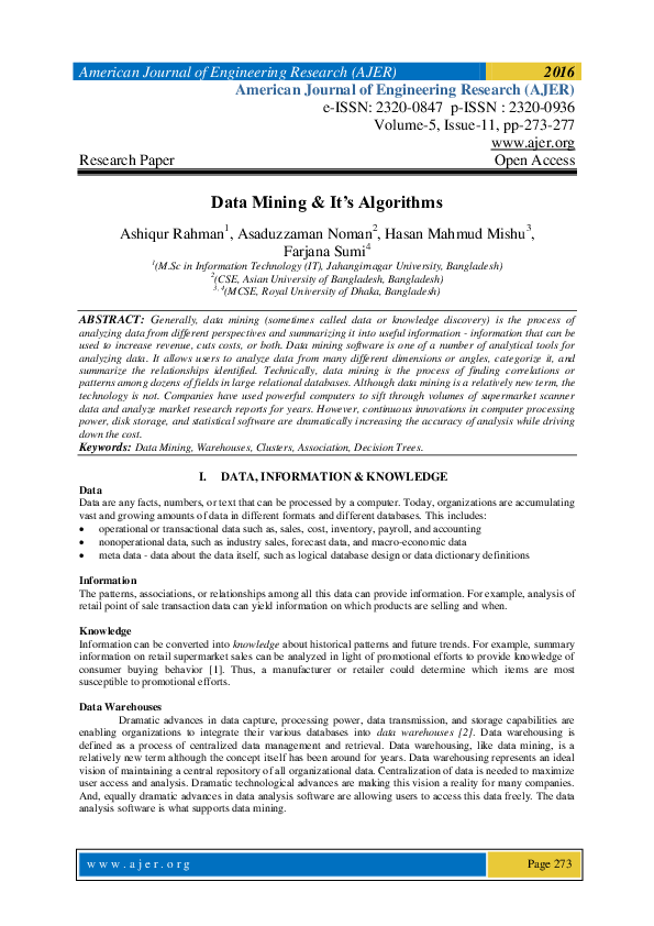 (PDF) Data Mining & It's Algorithms