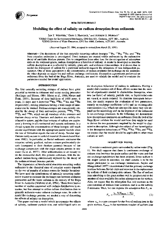 (PDF) Modelling the effect of salinity on radium desorption from sediments