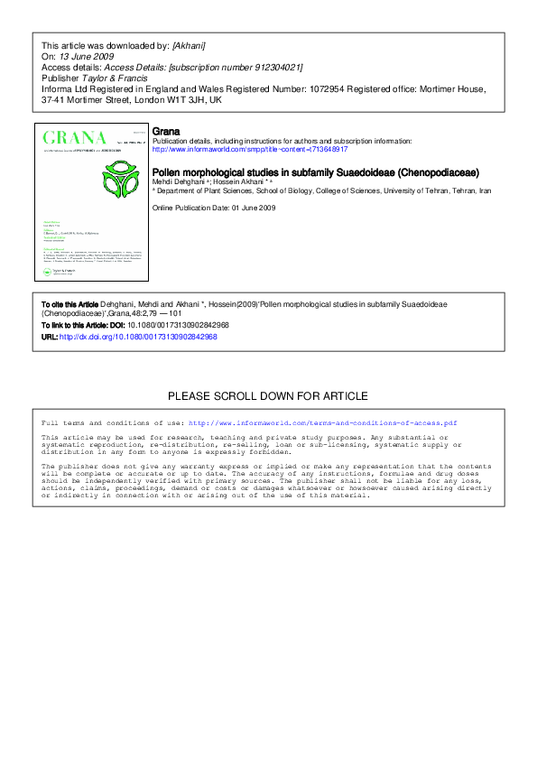(PDF) Pollen morphological studies in subfamily Suaedoideae ...