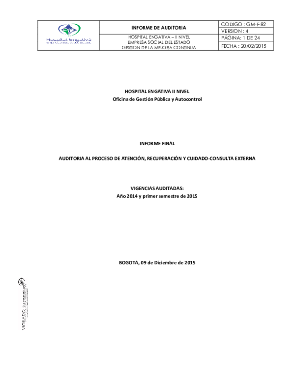 (PDF) INFORME DE AUDITORIA HOSPITAL ENGATIVA II NIVEL Oficina de Gestión Pública y Autocontrol ...