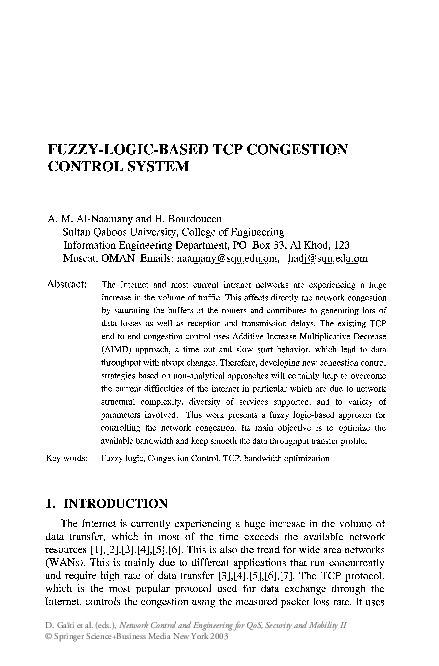 Pdf Fuzzy Logic Based Tcp Congestion Control System