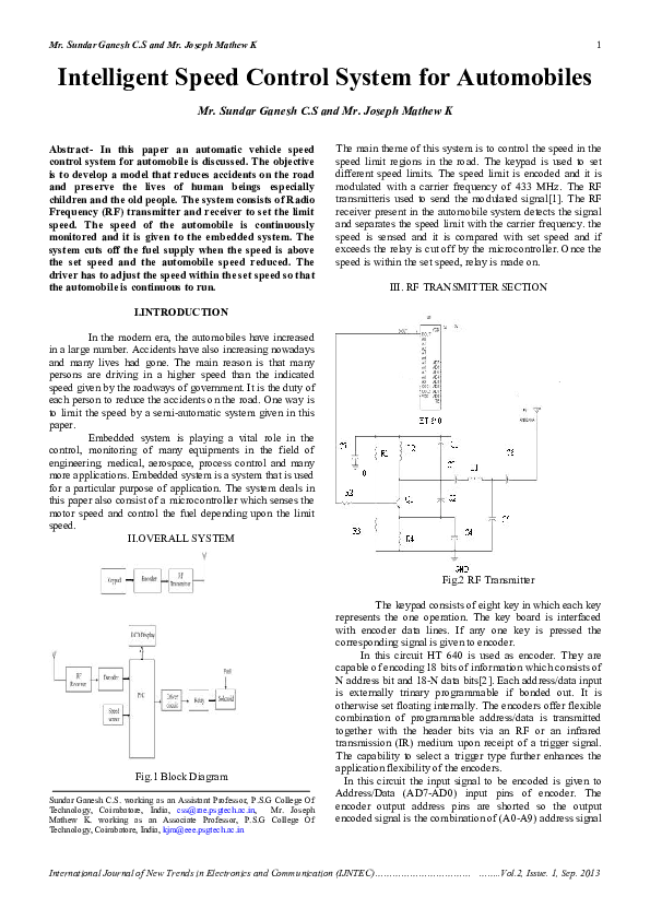 (PDF) Intelligent Speed Control System for Automobiles