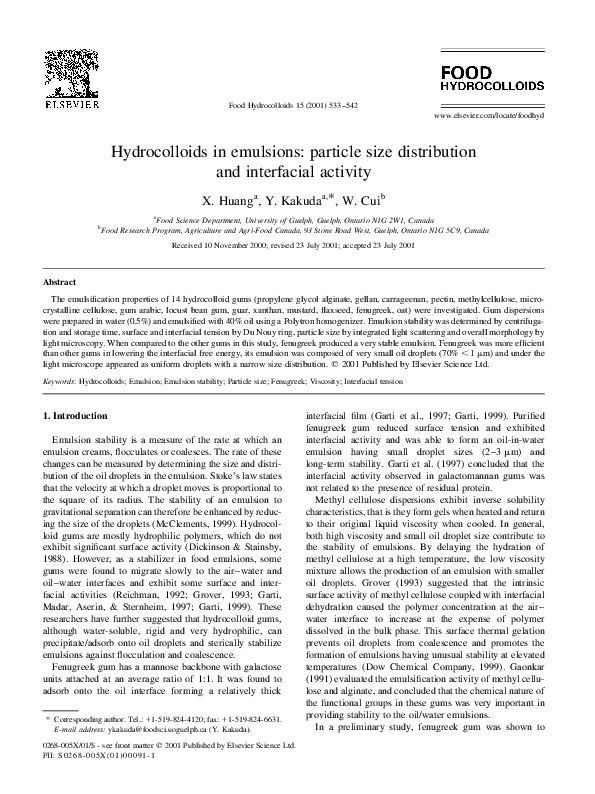 (PDF) Hydrocolloids in emulsions: particle size distribution and ...
