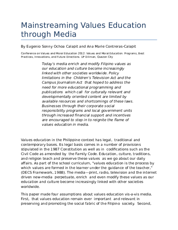 (DOC) Mainstreaming Values Education through Media REVISED.docx
