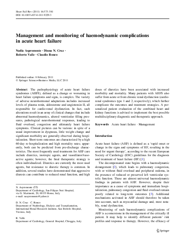 (PDF) Management and monitoring of haemodynamic complications in acute ...