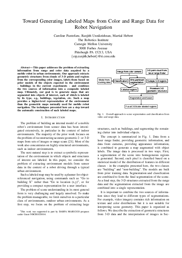 (PDF) Toward generating labeled maps from color and range data for robot navigation