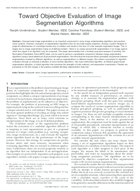 Pdf Toward Objective Evaluation Of Image Segmentation Algorithms