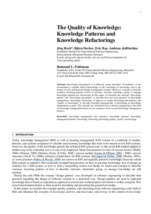 (PDF) The Quality of Knowledge: Knowledge Patterns and Knowledge ...