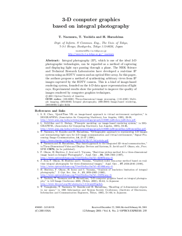 (PDF) 3-D computer graphics based on integral photography