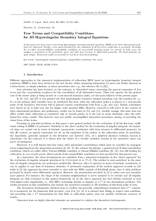 (PDF) Free Terms and Compatibility Conditions for 3D Hypersingular Boundary Integral Equations ...